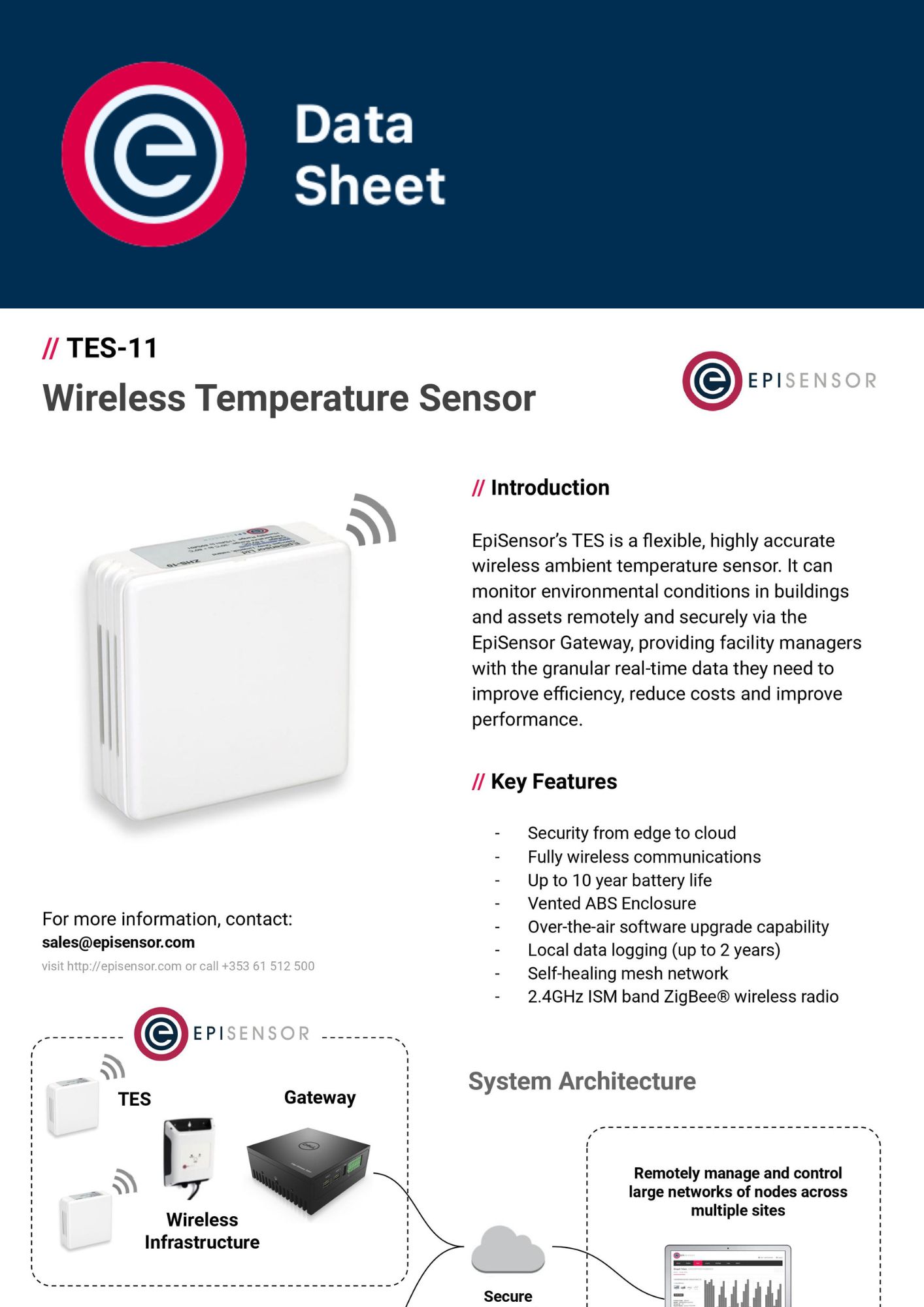 Datasheet Ambient Temperature Sensor Tes 1x Episensor