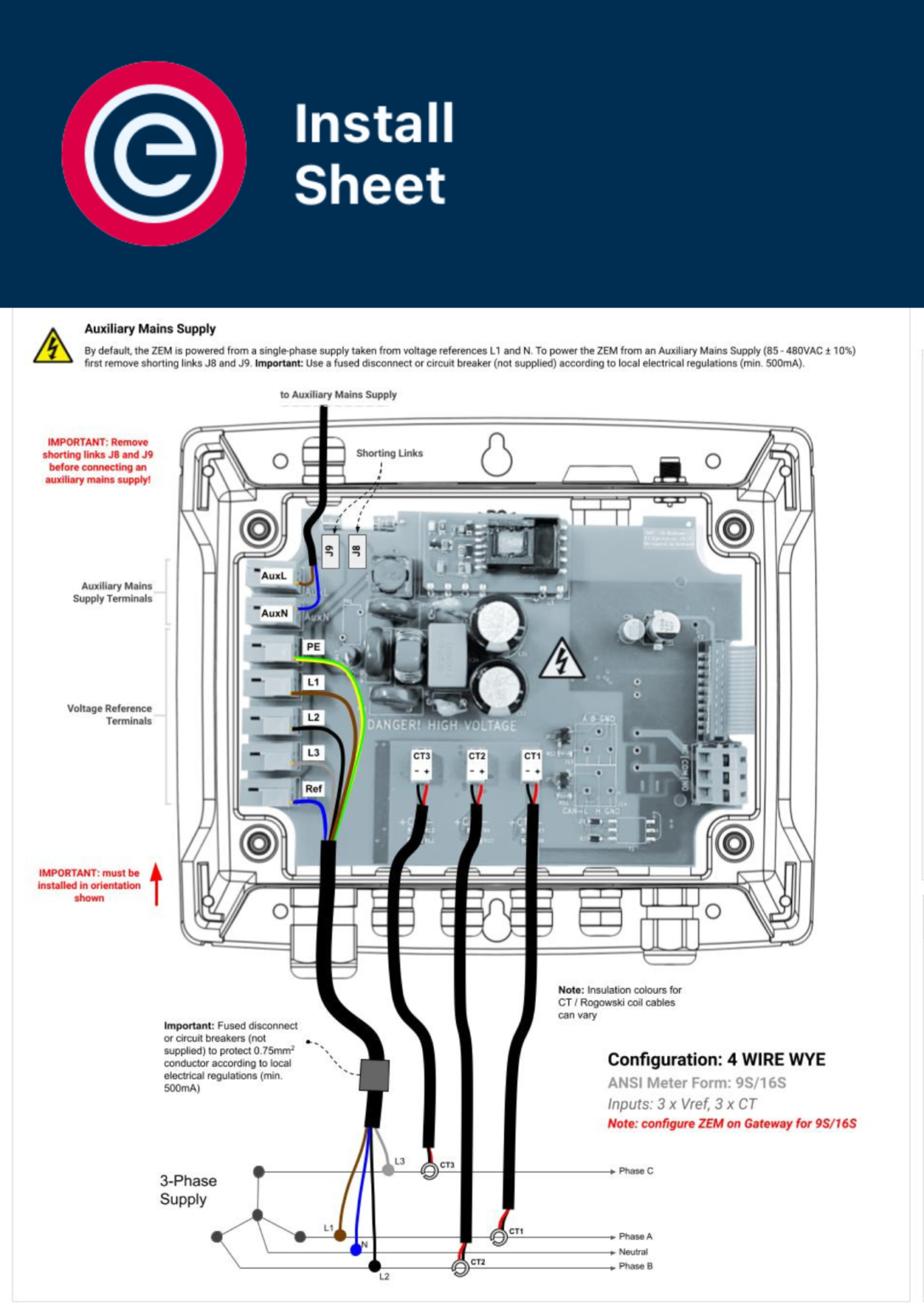 Install Sheet| 3-Phase Electricity Monitor (ZEM 63) | EpiSensor