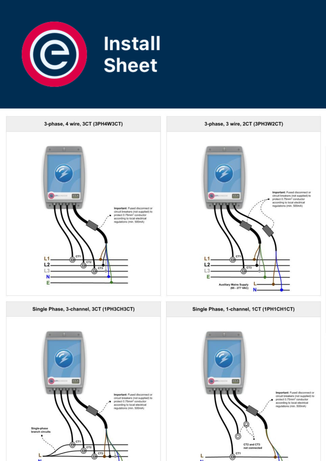 Install Sheet | Electricity Monitor (ZEM-61) | EpiSensor