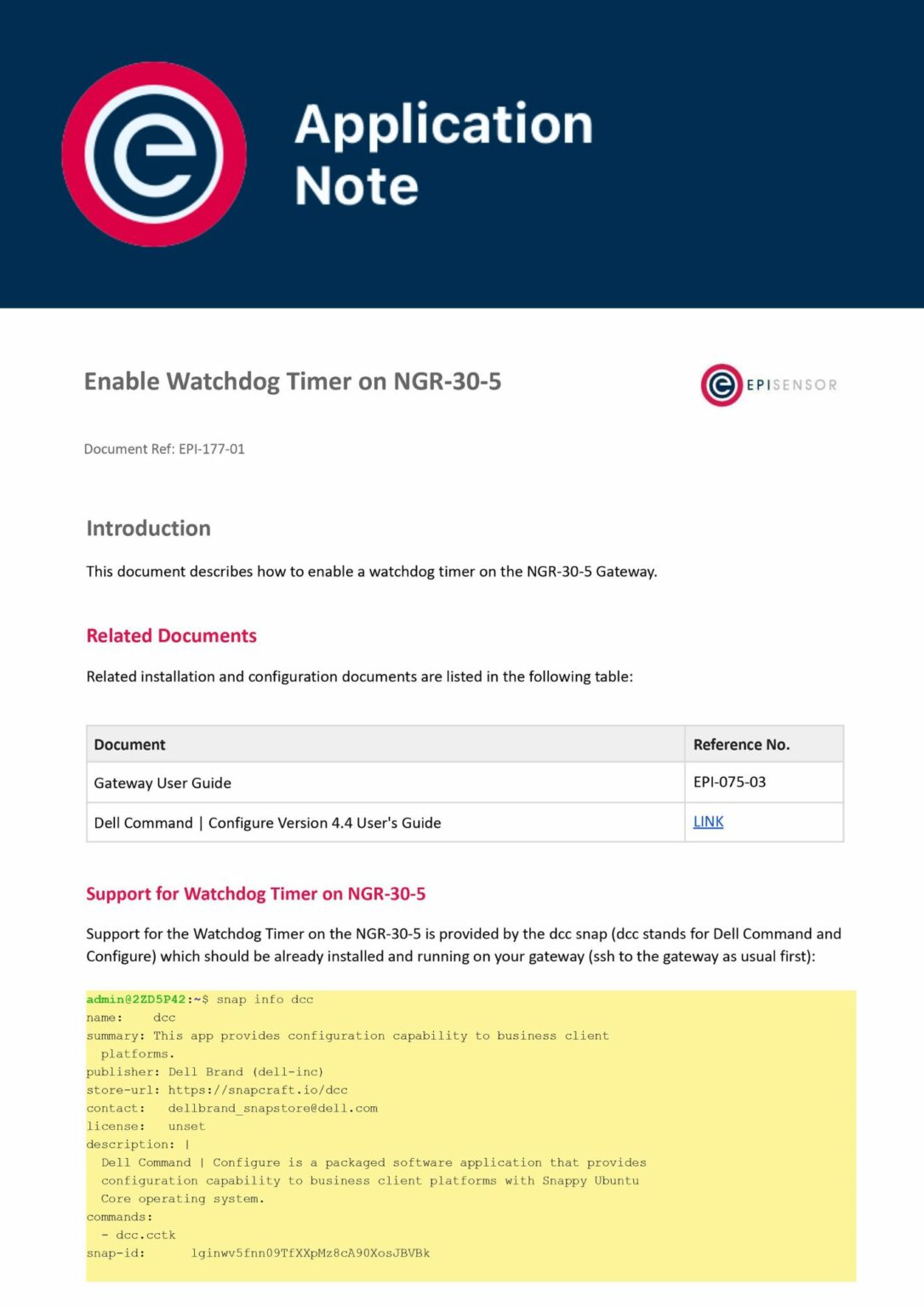 Enable Watchdog Timer on NGR-30-5 Application Note - EpiSensor.com